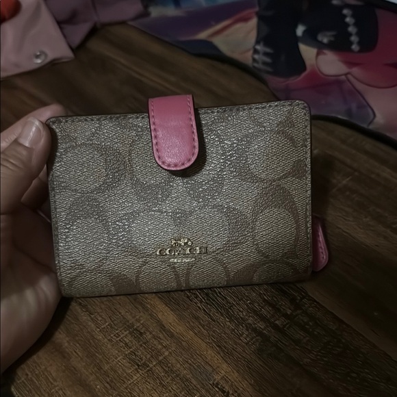 Coach | Bags | Coach Brown And Pink Bifold Wallet With Signature ...